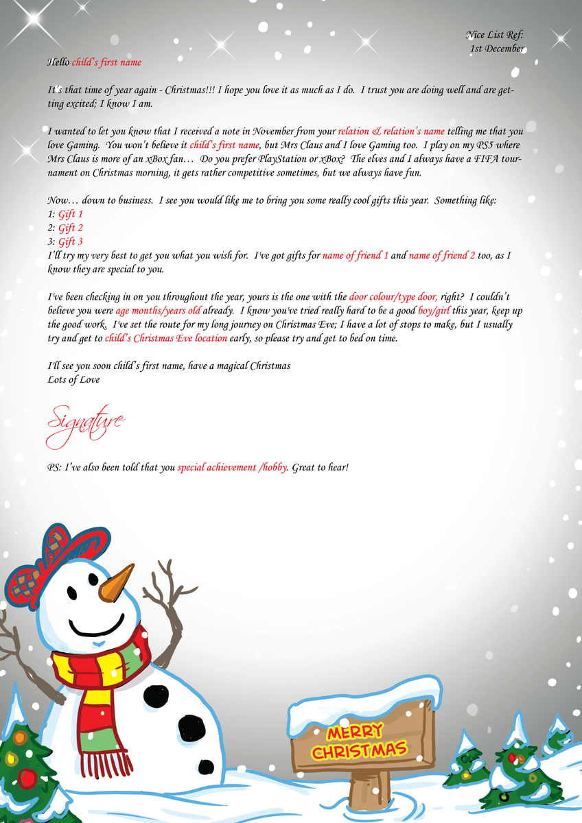 Personalised Santa Letter and Extras - Ideal for PS5 and Xbox Gamers