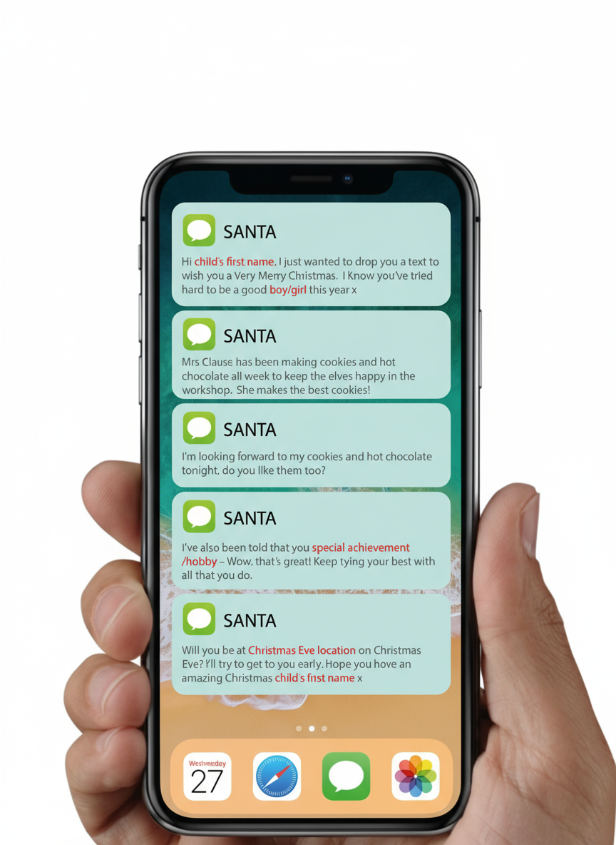 Personalised Santa Text Messages (SMS) - Cookies and Hot Chocolate The